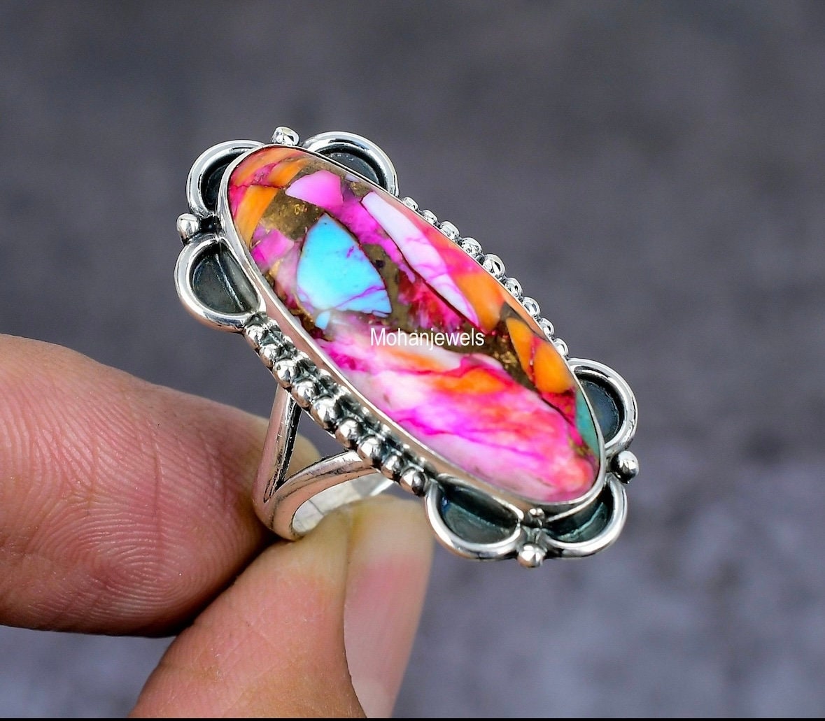 Natural Pink Turquoise Ring, Turquoise Jewelry, Fashion Ring for Women ...