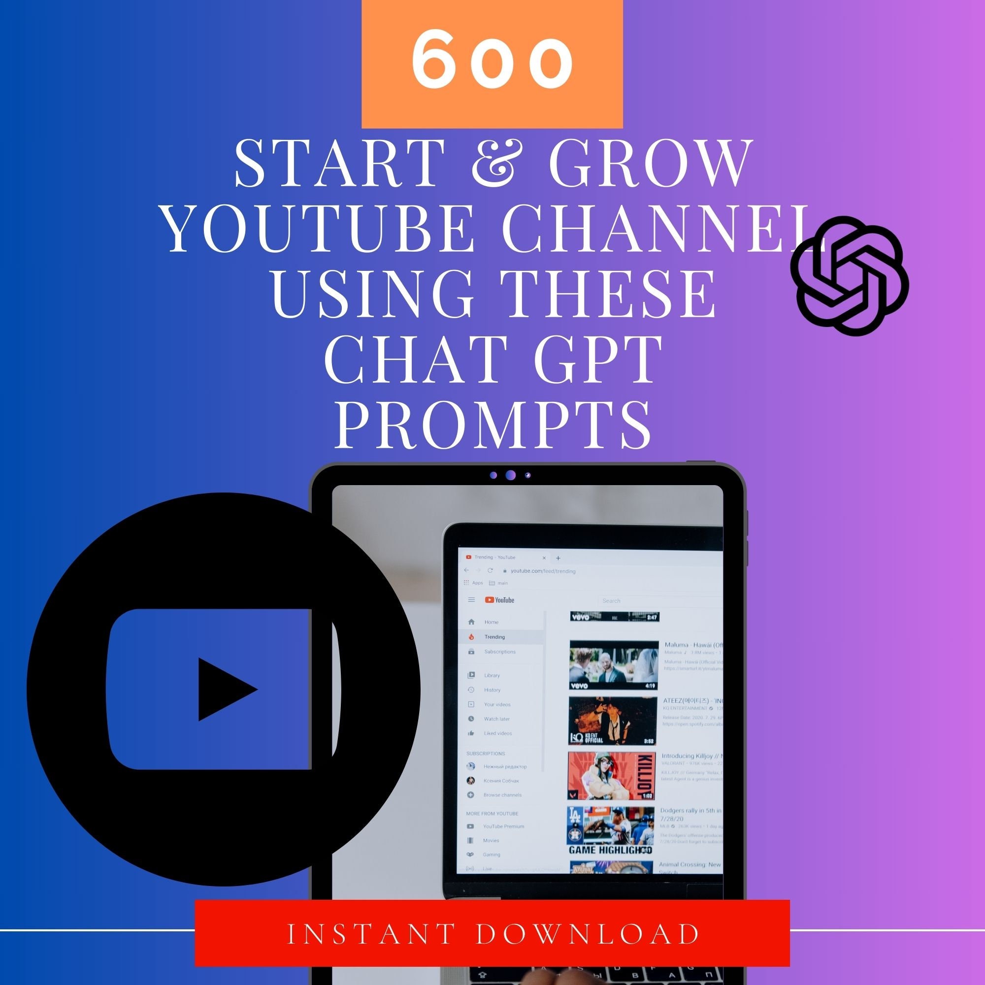 600 Chatgpt Prompts for Youtube Make Money Online Youtube - Etsy