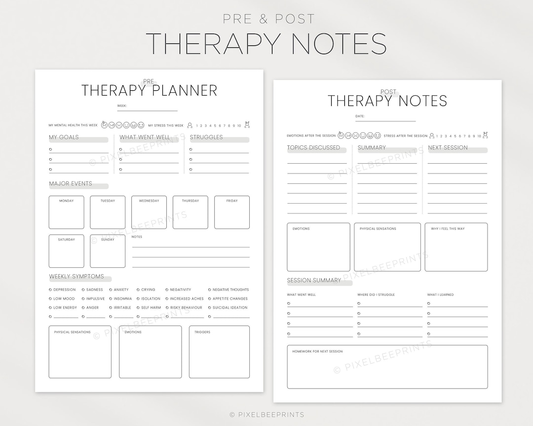 Pre and Post Therapy Notes, Therapy Overview, Pre Therapy and Post ...
