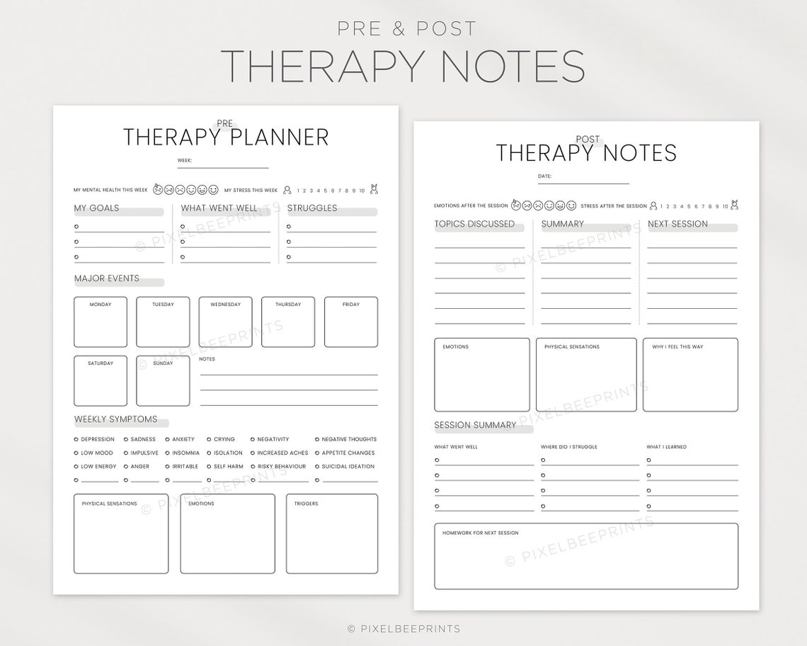 Pre and Post Therapy Notes, Therapy Overview, Pre Therapy and Post ...
