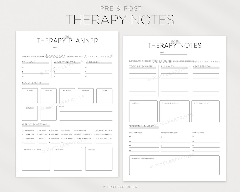 Pre and Post Therapy Notes, Therapy Overview, Pre Therapy and Post ...