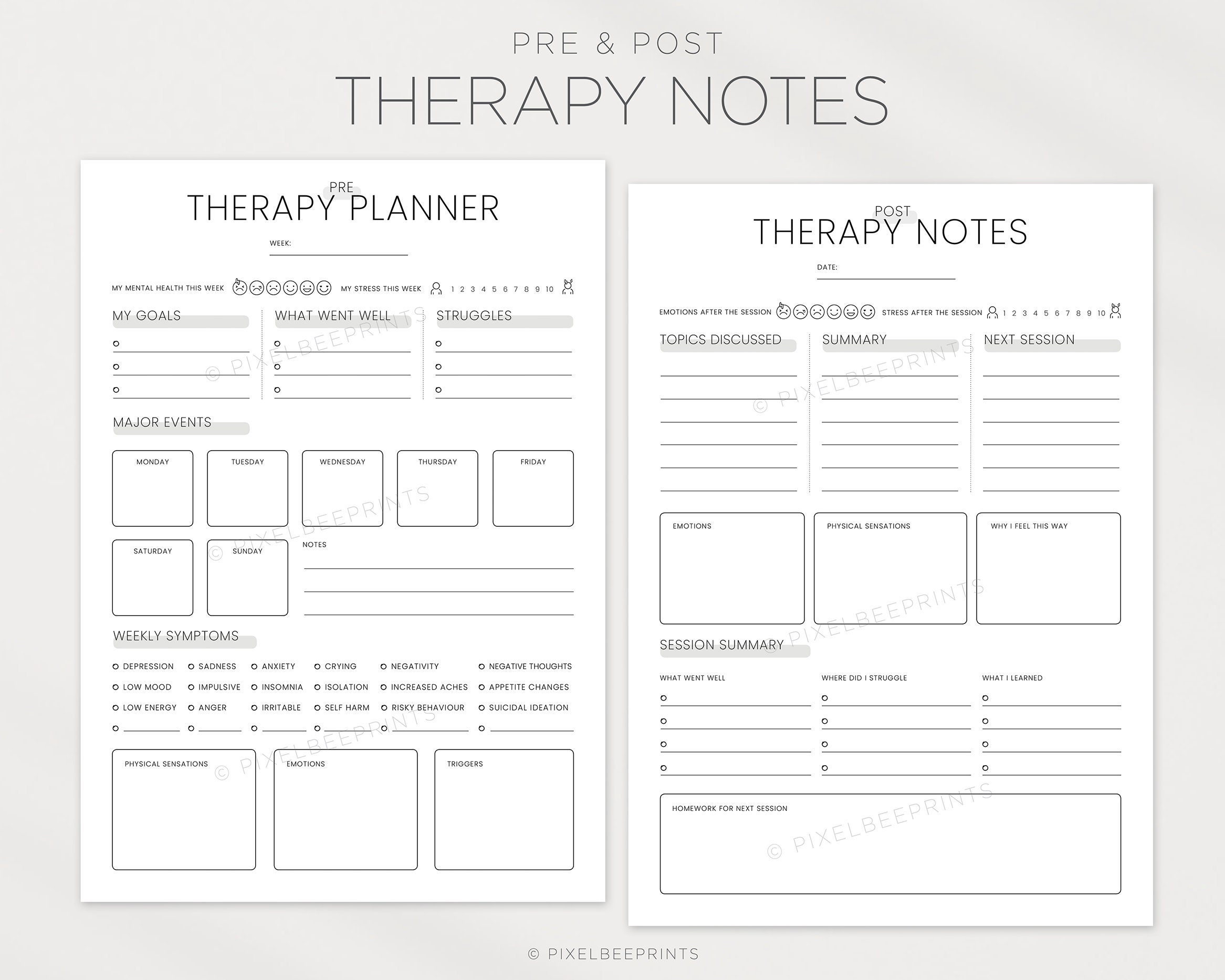 Pre and Post Therapy Notes, Therapy Overview, Pre Therapy and Post ...