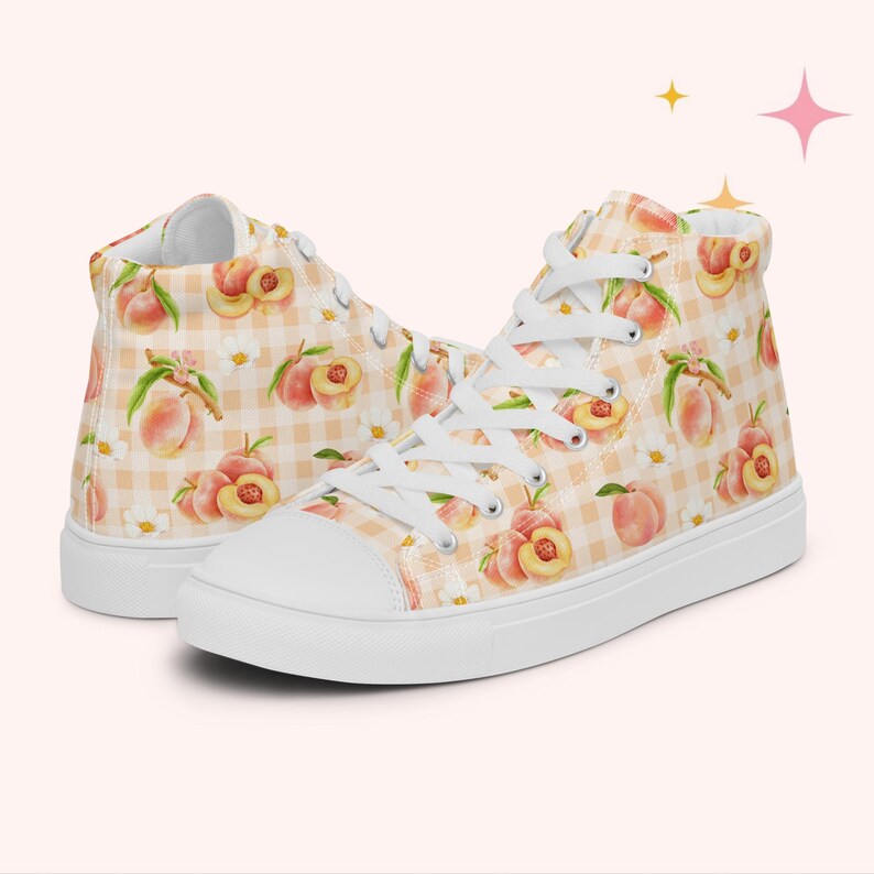 Cottagecore Women High Top Canvas Shoes Peaches Daisies Fashion ...