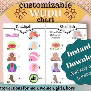 CUSTOMIZABLE Wudu Steps Chart | for Adults or Kids | Printable - Etsy