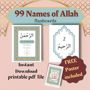 99 Names of Allah Printable Flashcards With Free Poster Digital ...