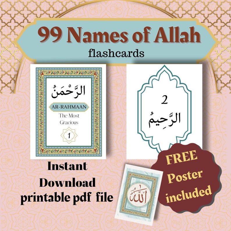 99 Names of Allah Printable Flashcards With Free Poster Digital ...
