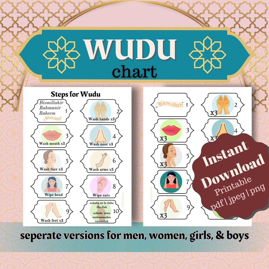 Wudu Steps Chart for Adults or Kids Printable - Etsy