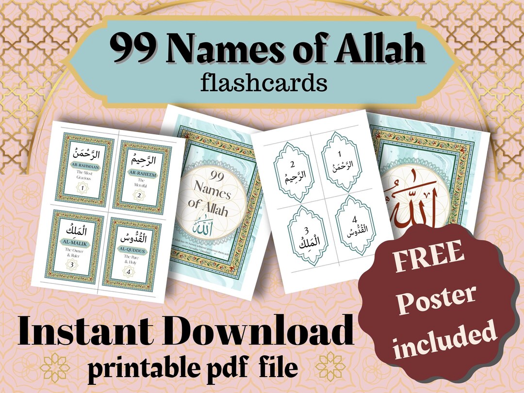 99 Names of Allah Printable Flashcards Digital Download - Etsy
