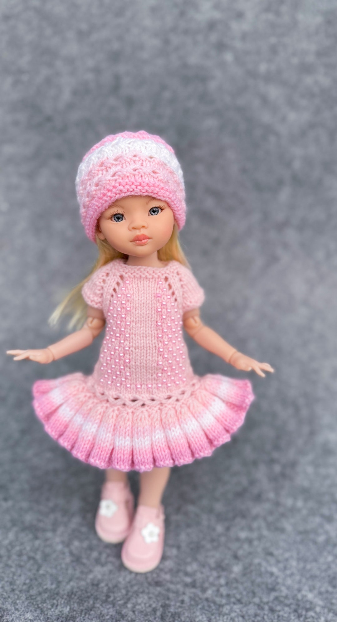 Pink Knitted Dress for Doll 32-34cm, Paola Reina Outfit, Pink Doll ...