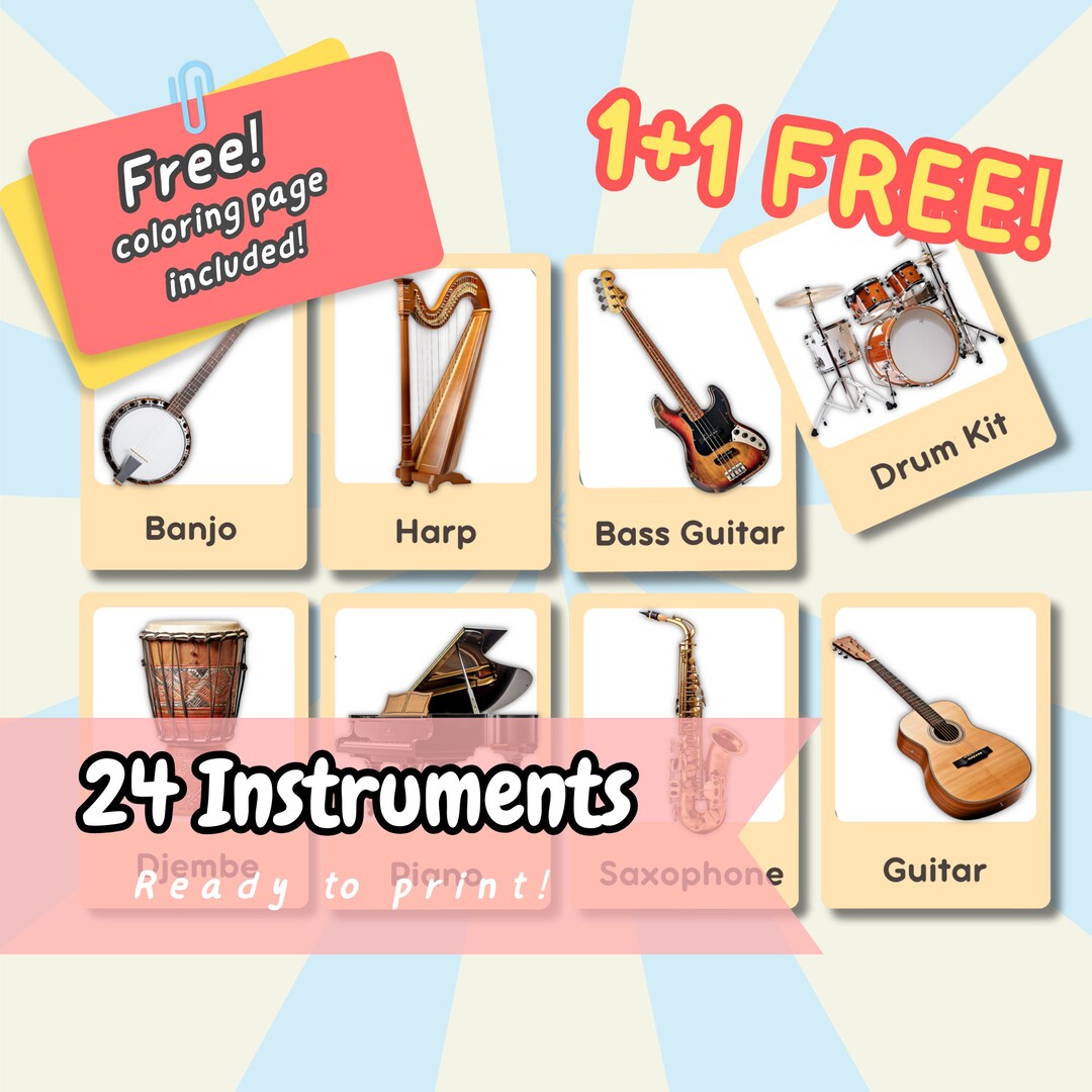 Realistic Instrument Flashcards for Children 24 Learning - Etsy