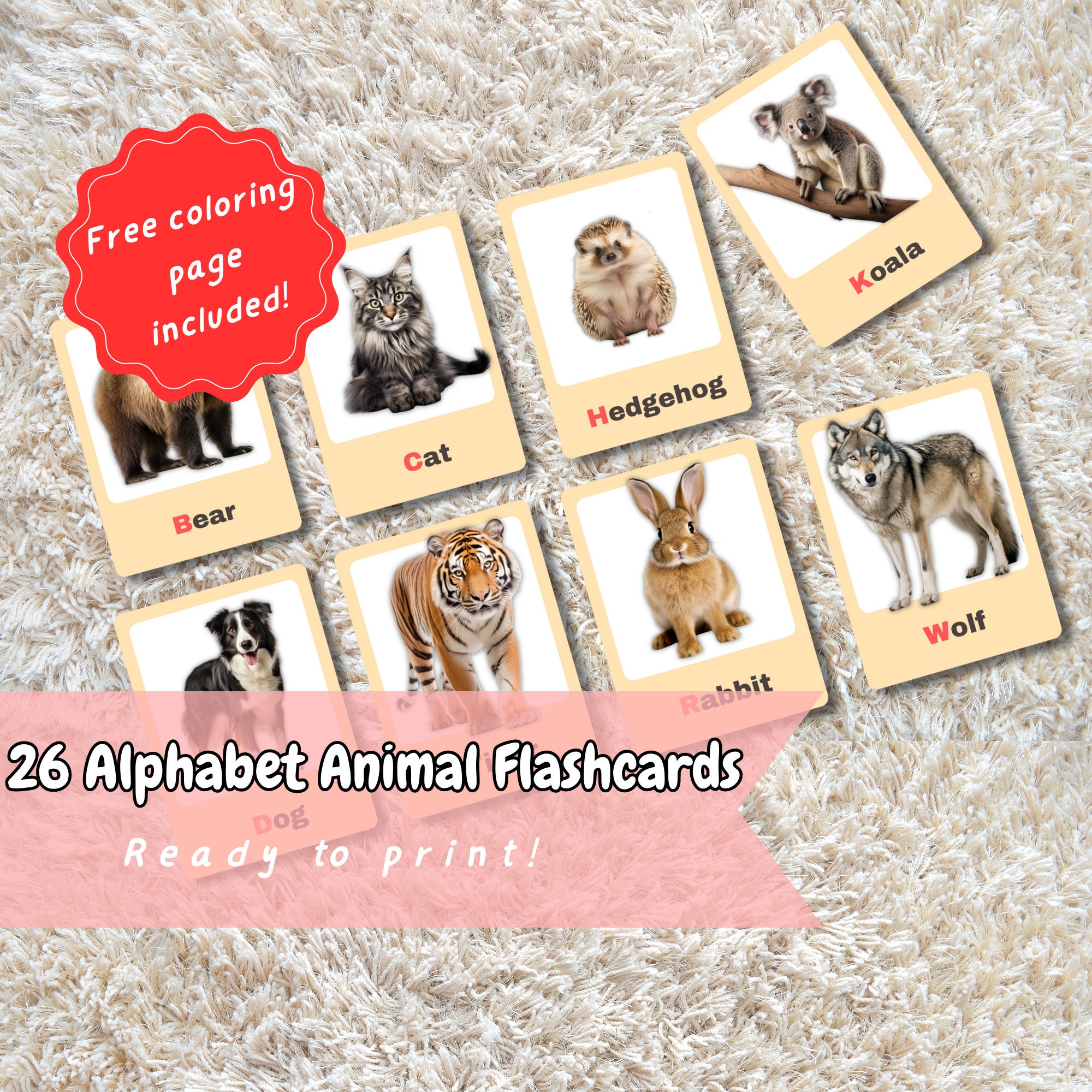 Animal Alphabet Flashcards for Children 26 Flashcards With - Etsy
