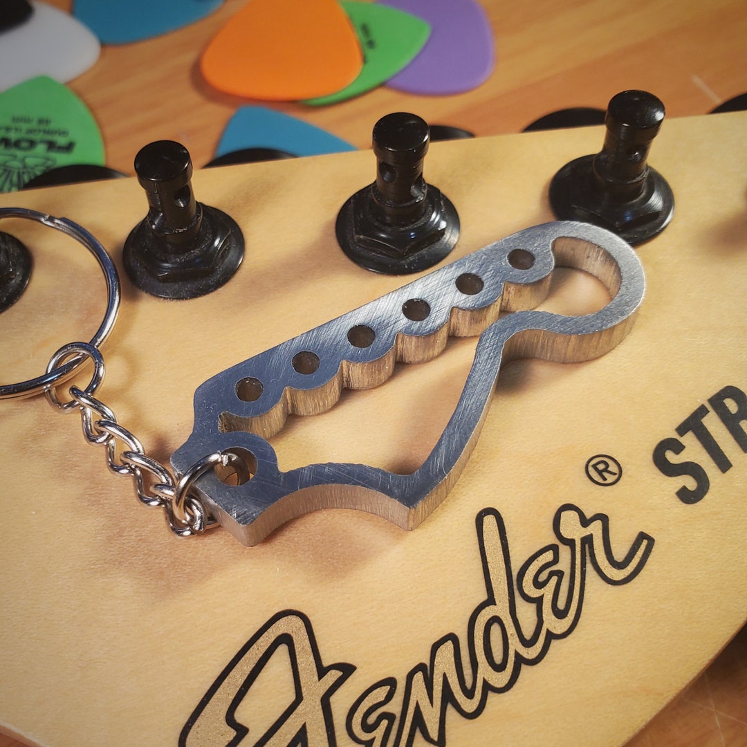 Stratocaster Guitar Keychain, Stainless Steel Headstock Keyring, Music ...