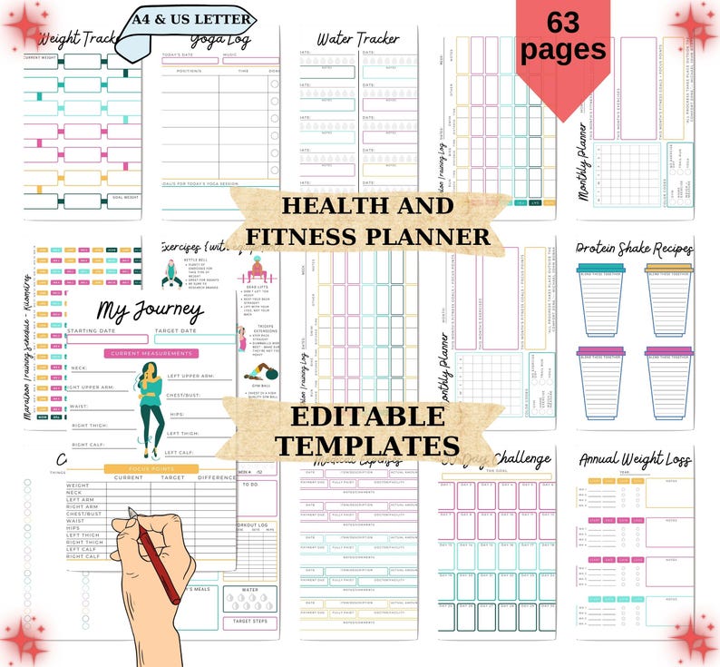 Editable Fitness Planner Template, Weight Loss Tracker (canva, A4/US ...