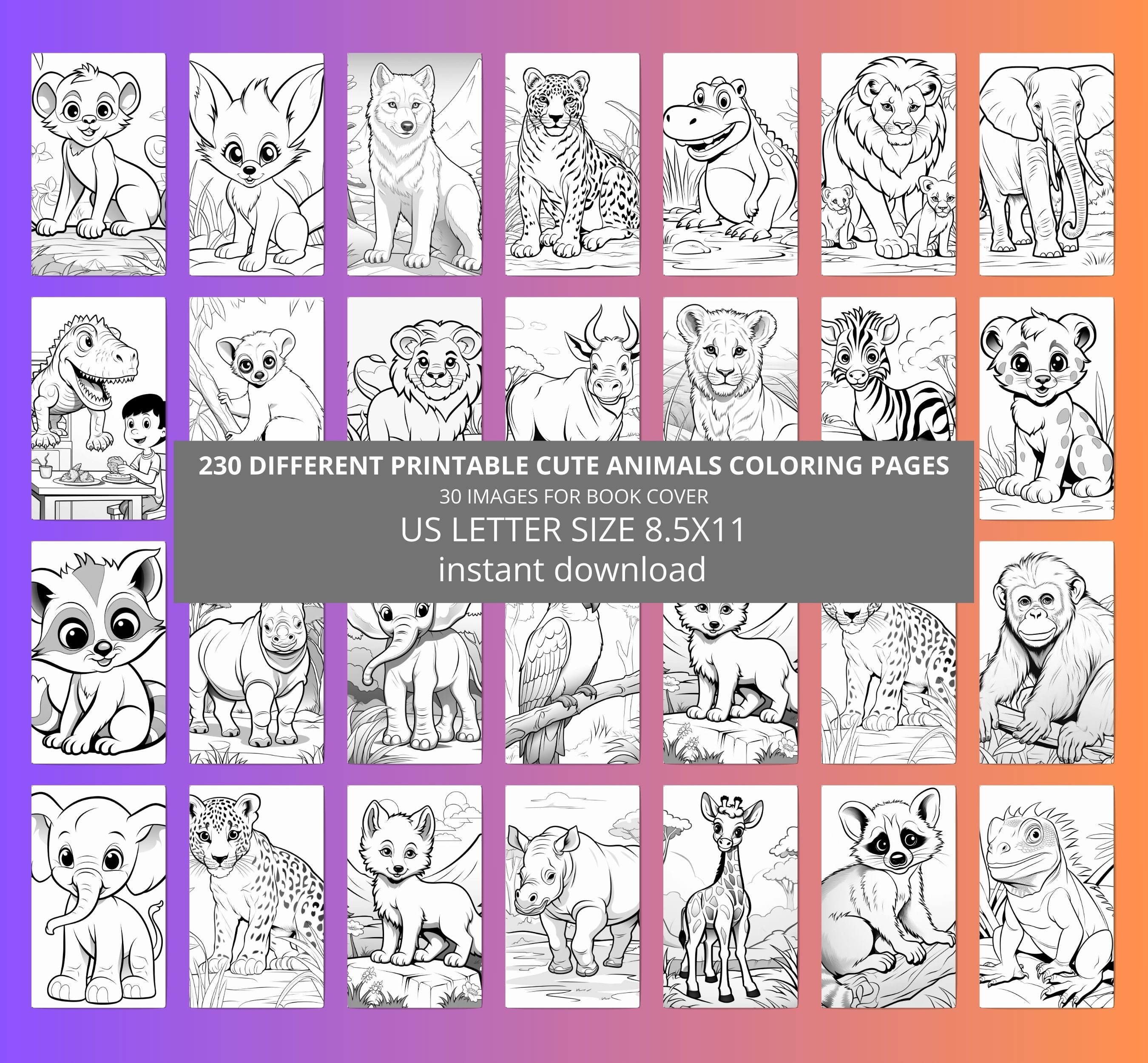 230 Cute Animals Coloring Pages for Kids, 30 Colourful Book Covers ...