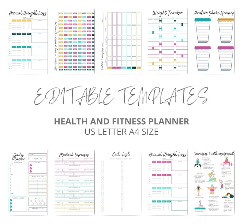 Editable Workout Planner Template, Fitness Planner, Weight Loss Tracker ...