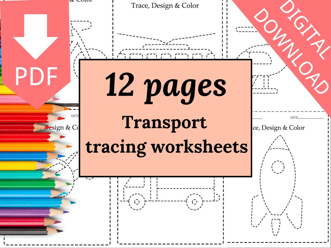 Transport Tracing Worksheets, Trace and Color Vehicles, Kids Printable ...
