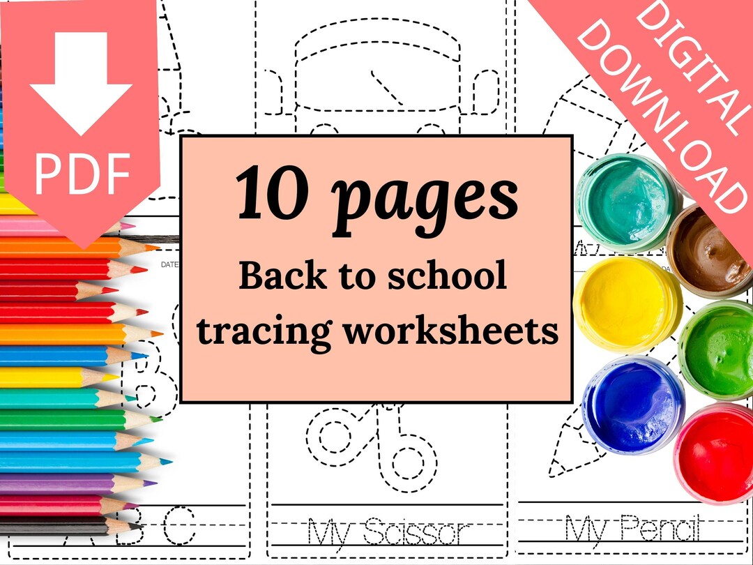 Back to School Tracing Worksheets,10page Pencil Control Printable ...