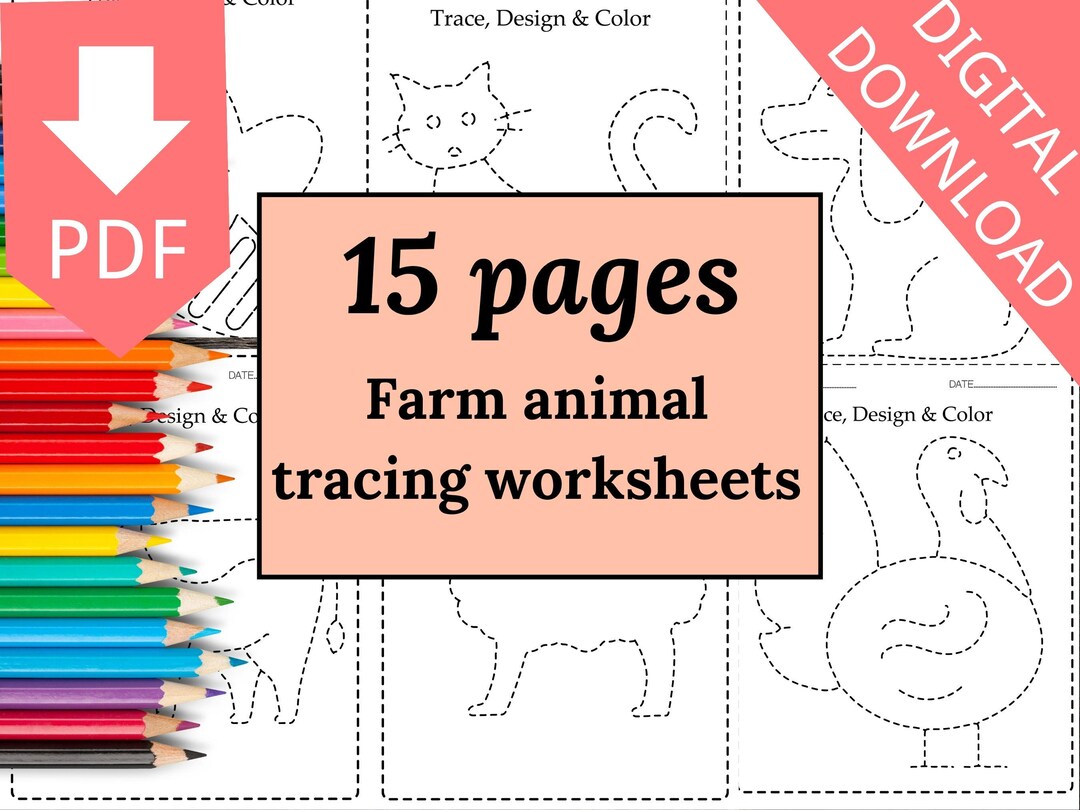 Farm Animals Tracing, Coloring Book, Worksheets for Kids, Preschool ...
