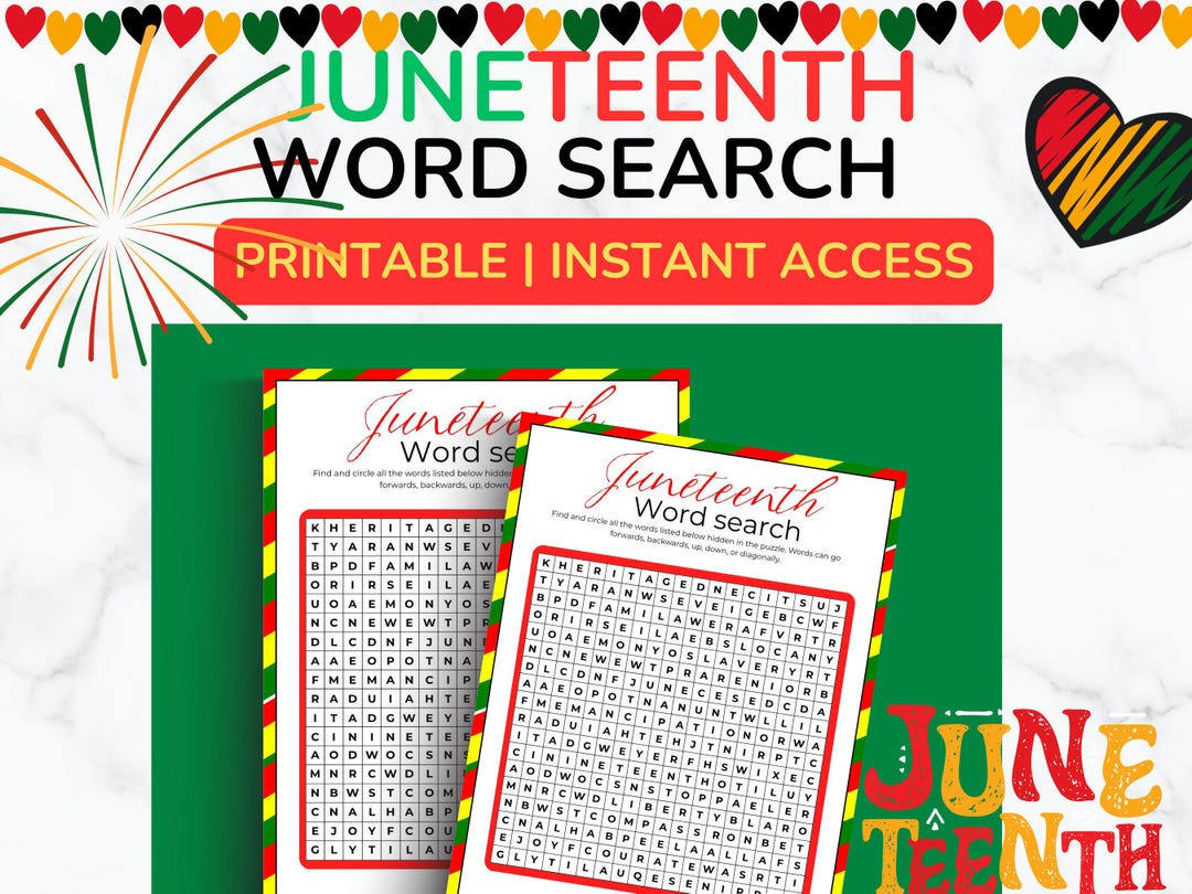 Juneteenth Word Search, Printable Black History Puzzle for Kids, Adults ...
