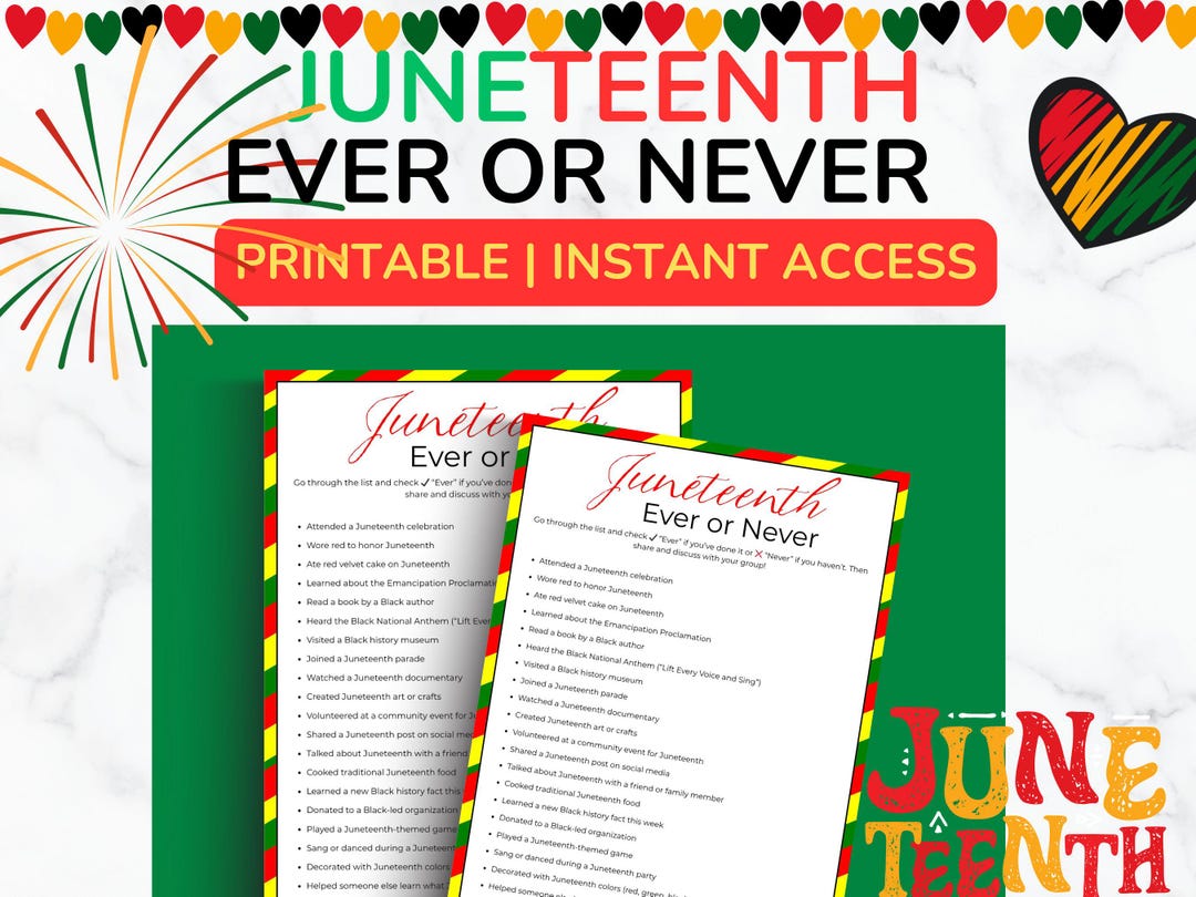 Juneteenth Ever or Never Game, Printable Party Icebreaker for Family ...