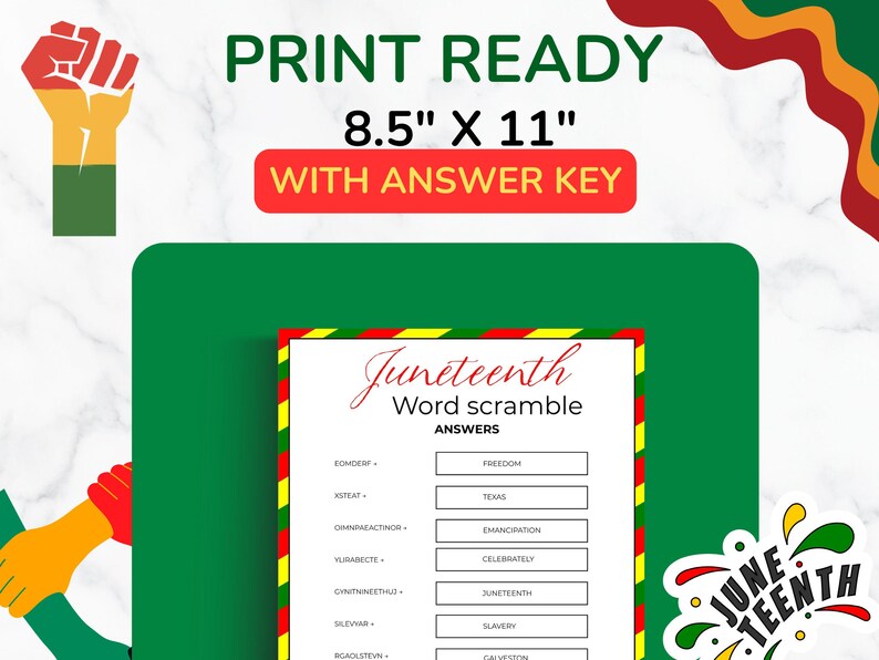 Juneteenth Word Scramble Game, Printable Black History Activity for ...