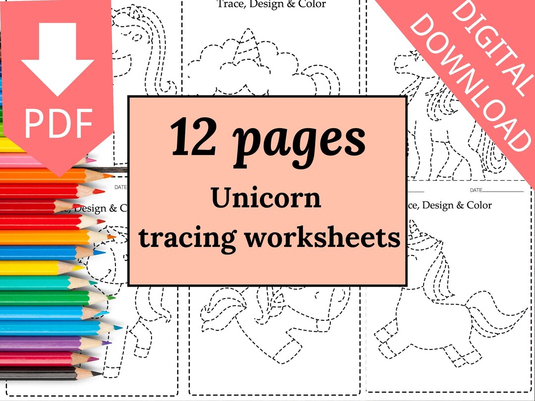 Unicorn Tracing Worksheets, Trace and Color Unicorns, Kids Printable ...