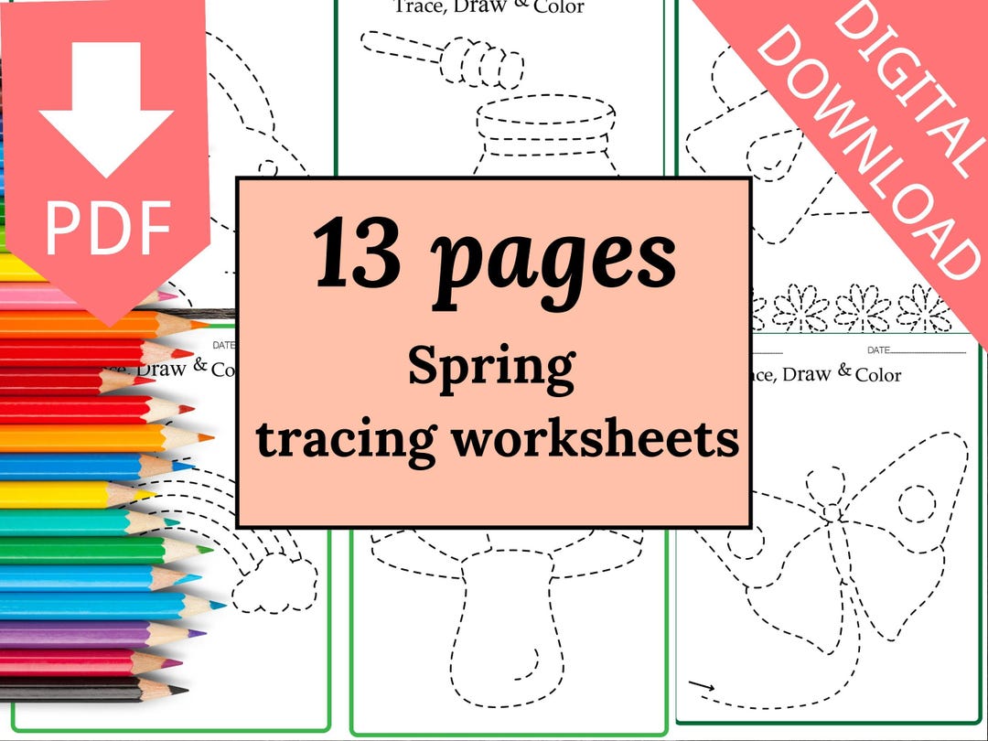 Spring Handwriting Practice,13 Tracing and Coloring Worksheets for Kids ...