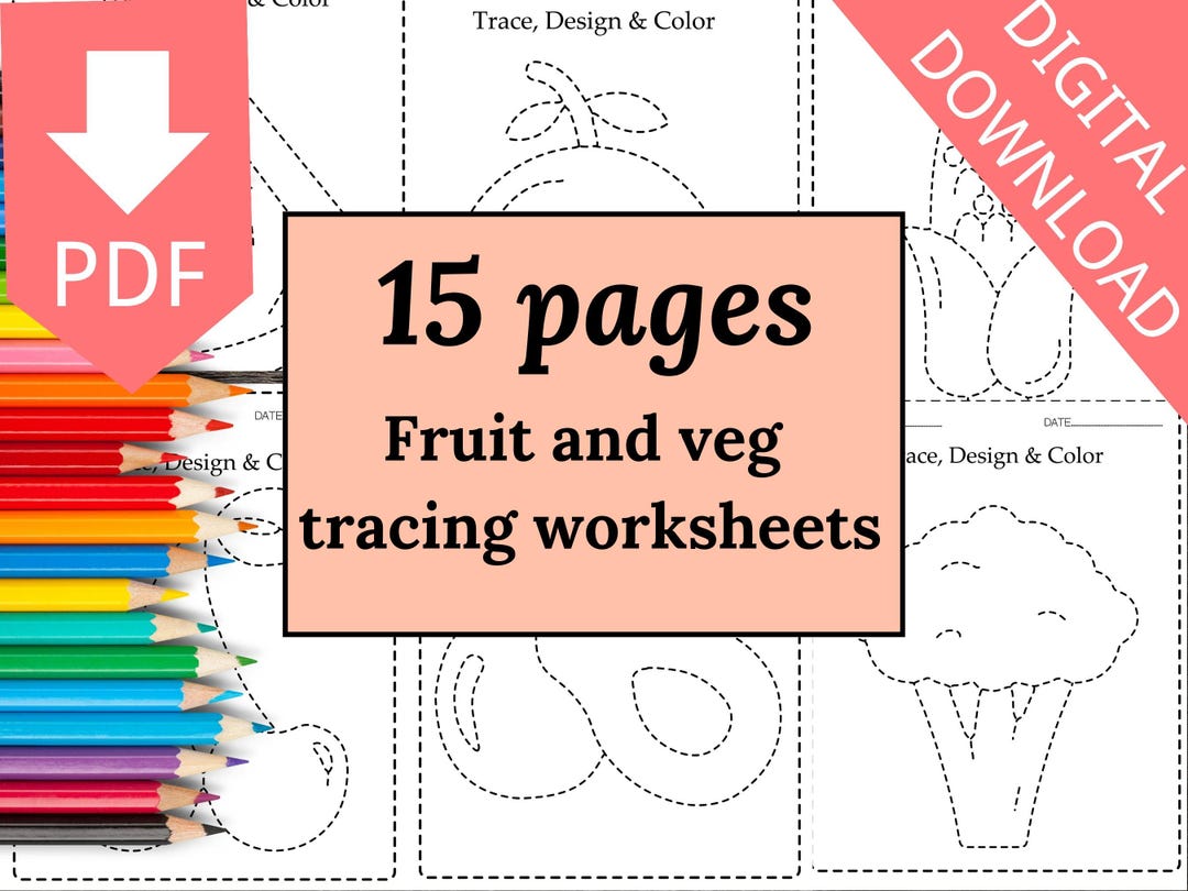 Fruit and Vegetable Tracing and Coloring Book, Preschool Tracing ...