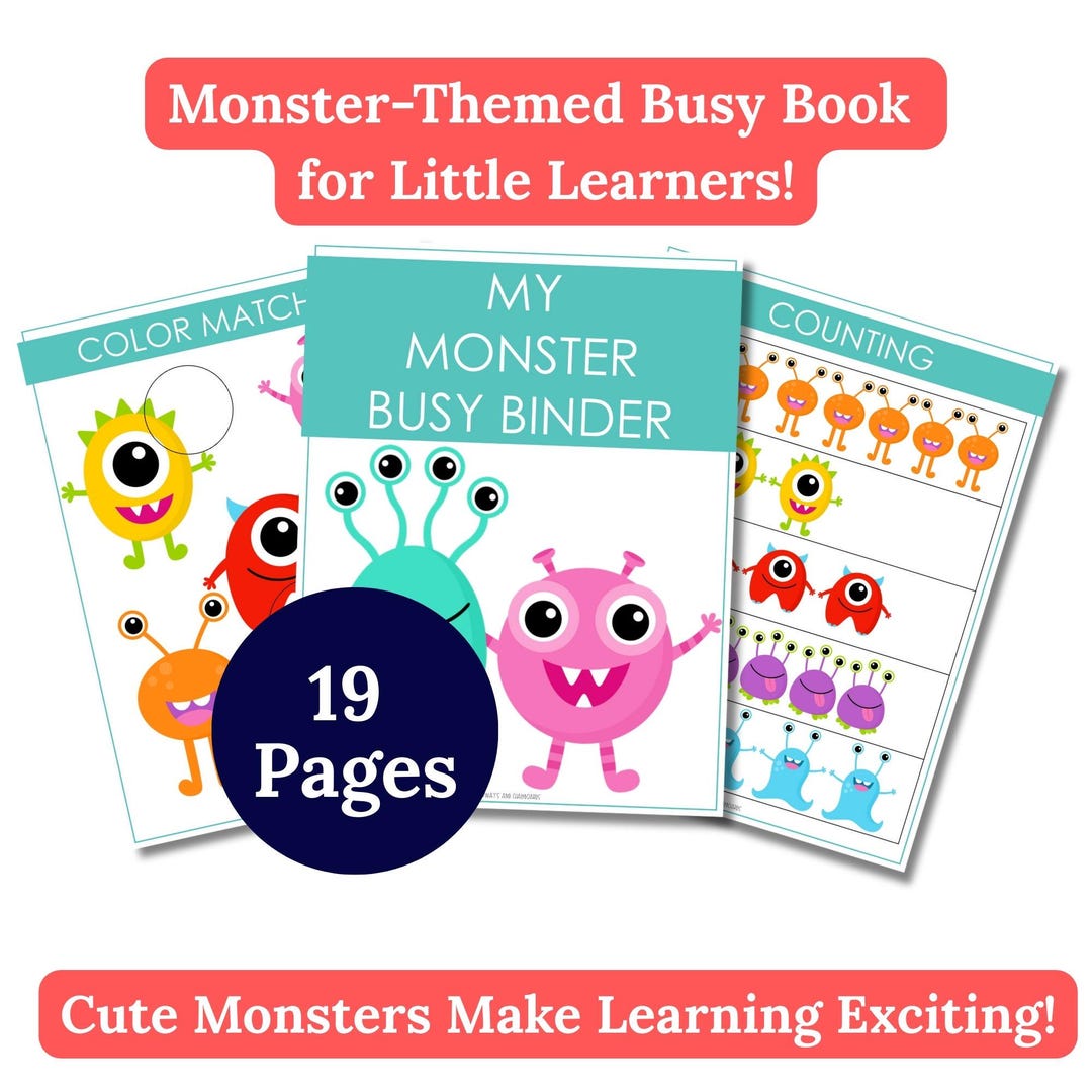 Monster Busy Book Printable, Preschool Learning Binder With Tracing ...
