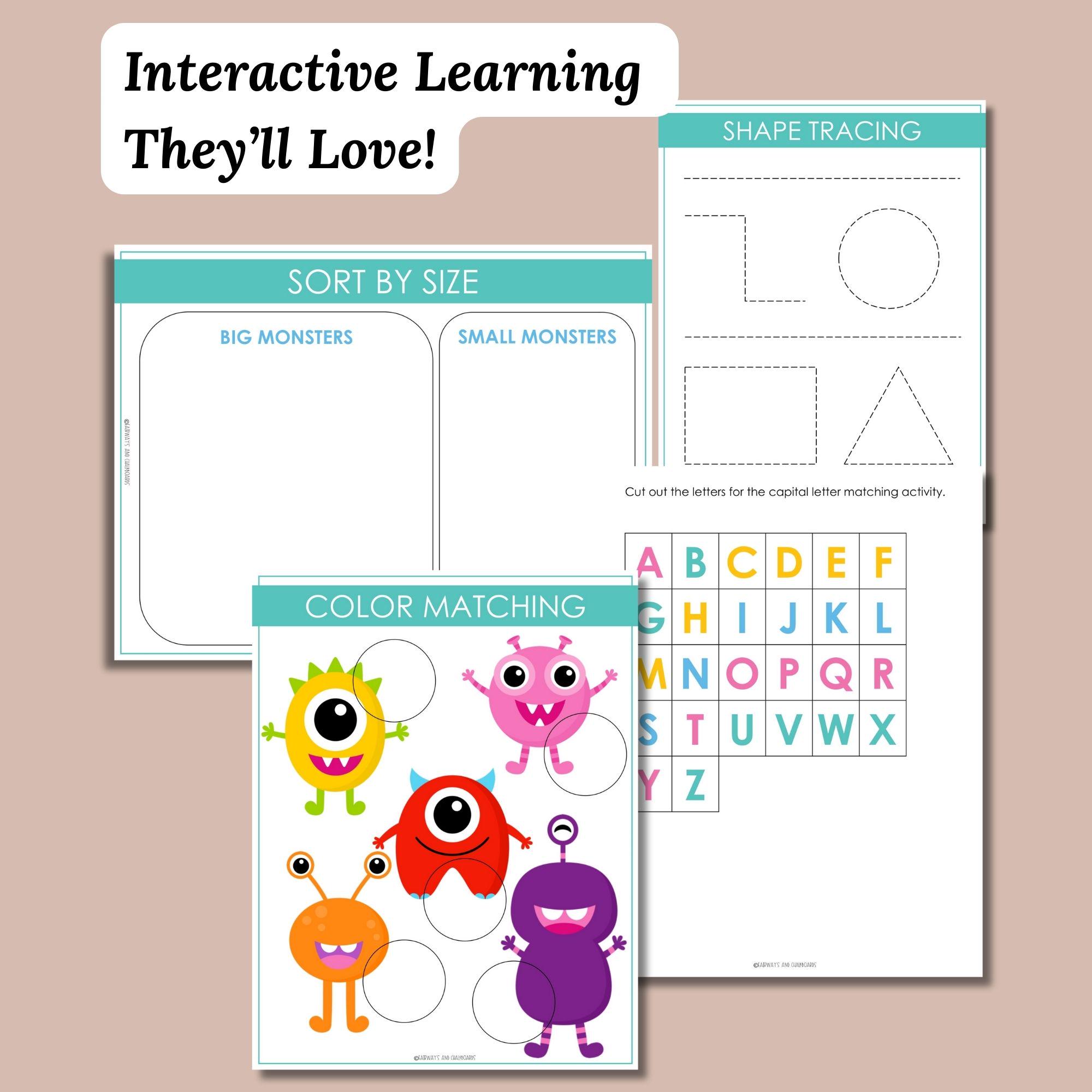 Monster Busy Book Printable, Preschool Learning Binder With Tracing ...