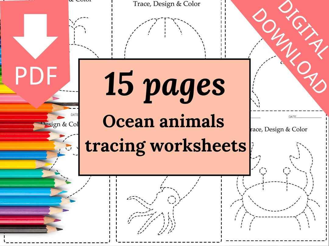 Ocean Animals Trace and Color, Fun Tracing Activity for Kids, Printable ...