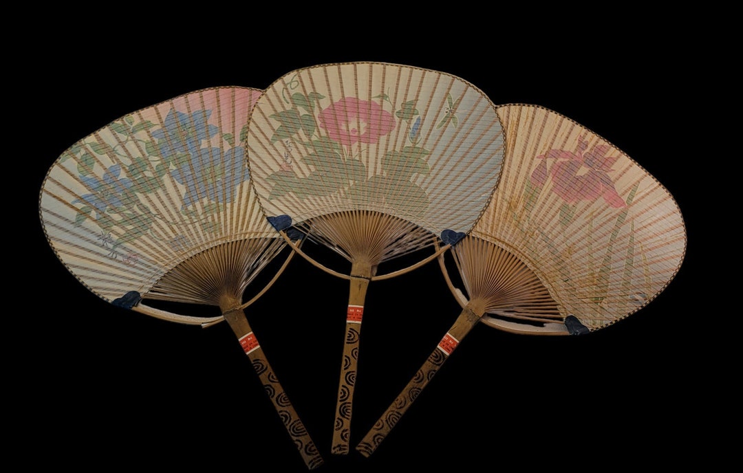 Set of (3) Vintage 1940s or Earlier? Chinese Rattan Paddle Fans Movie ...