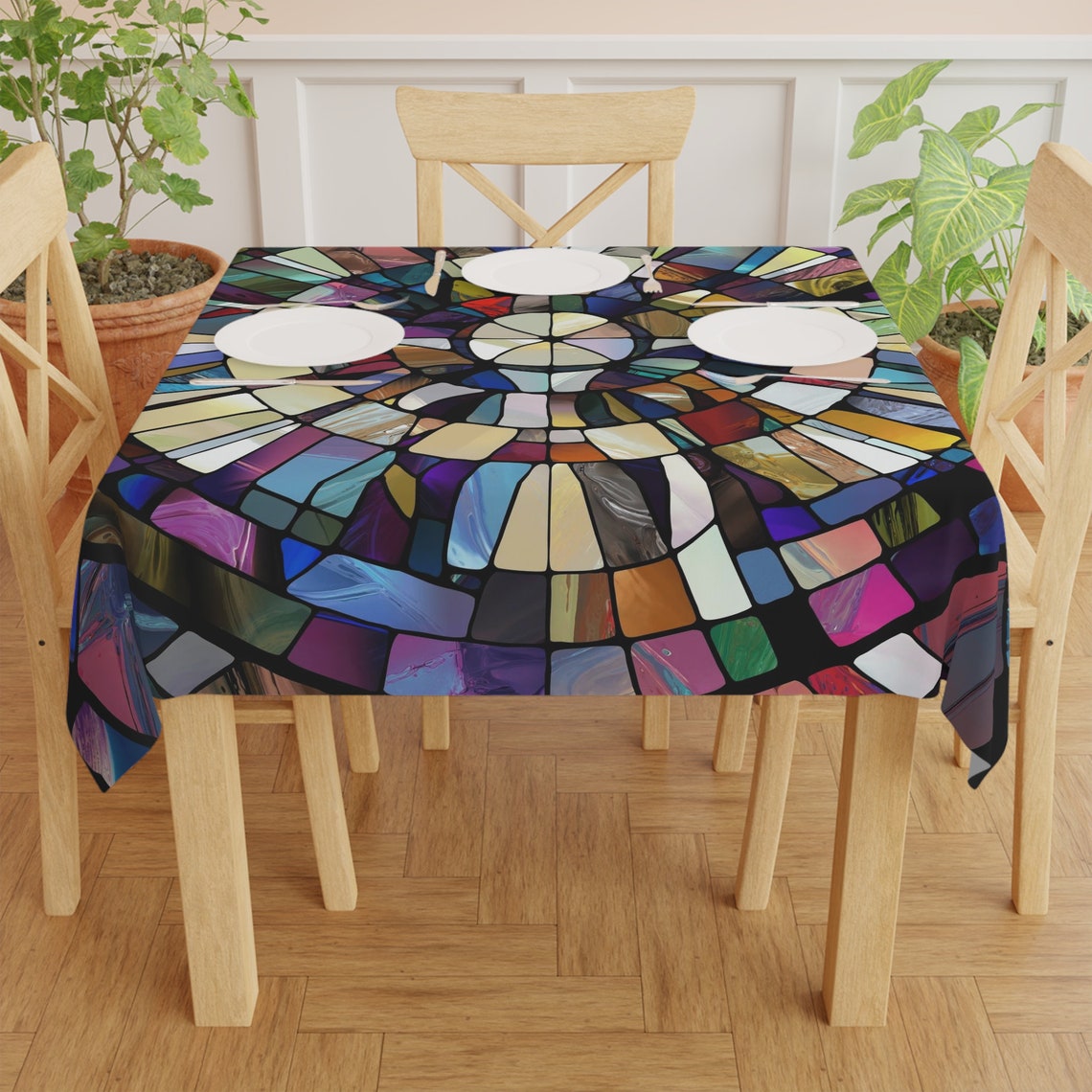 Stunning Stained Glass Pattern Tablecloth: Kaleidoscope of Colors ...