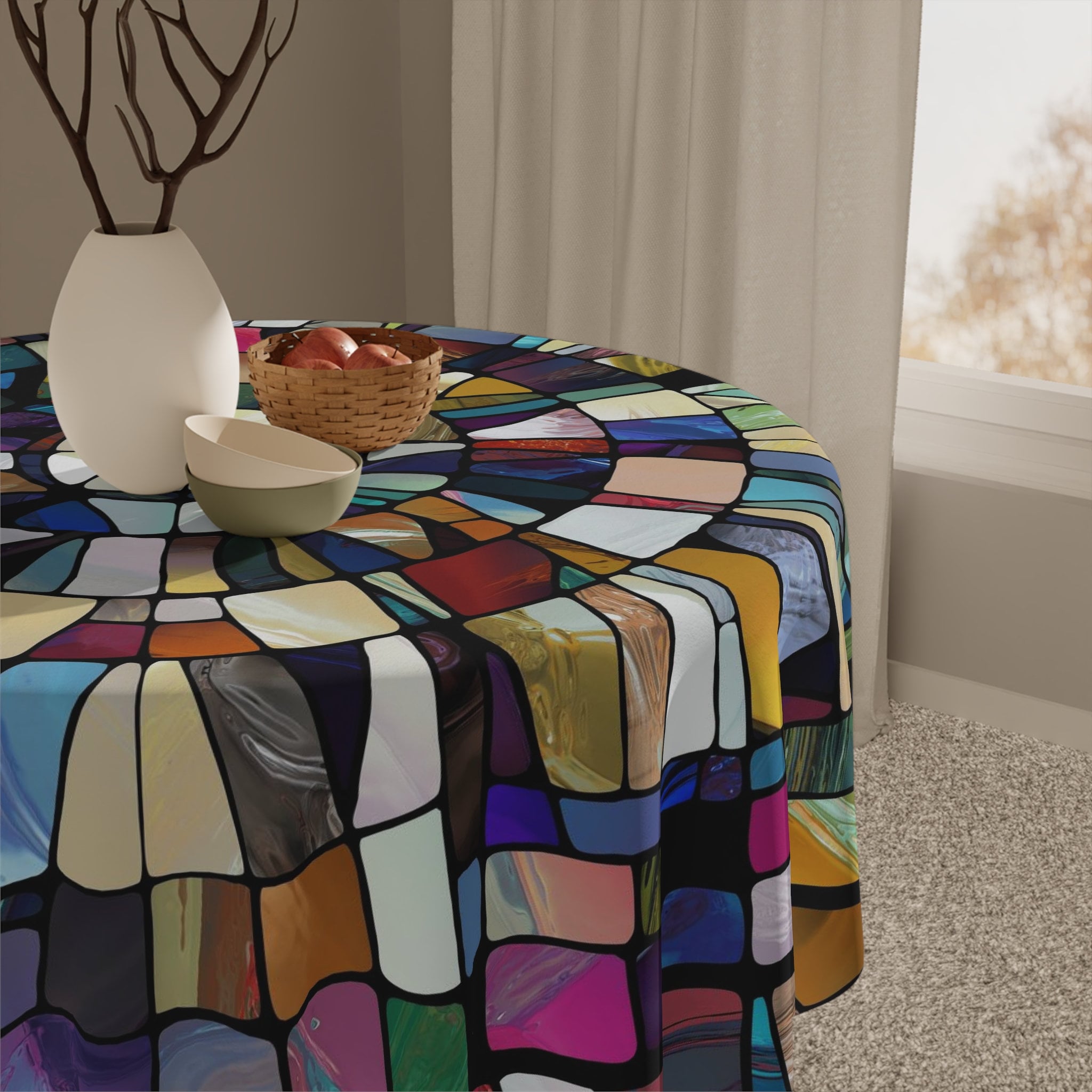 Stunning Stained Glass Pattern Tablecloth: Kaleidoscope of Colors ...
