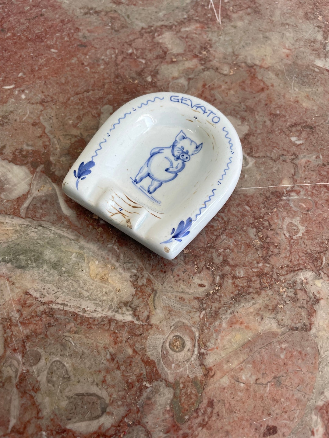 Royal Delft Delft Blue Ashtray With Pig Decor Marked. Approx. 7.5x7x2 ...