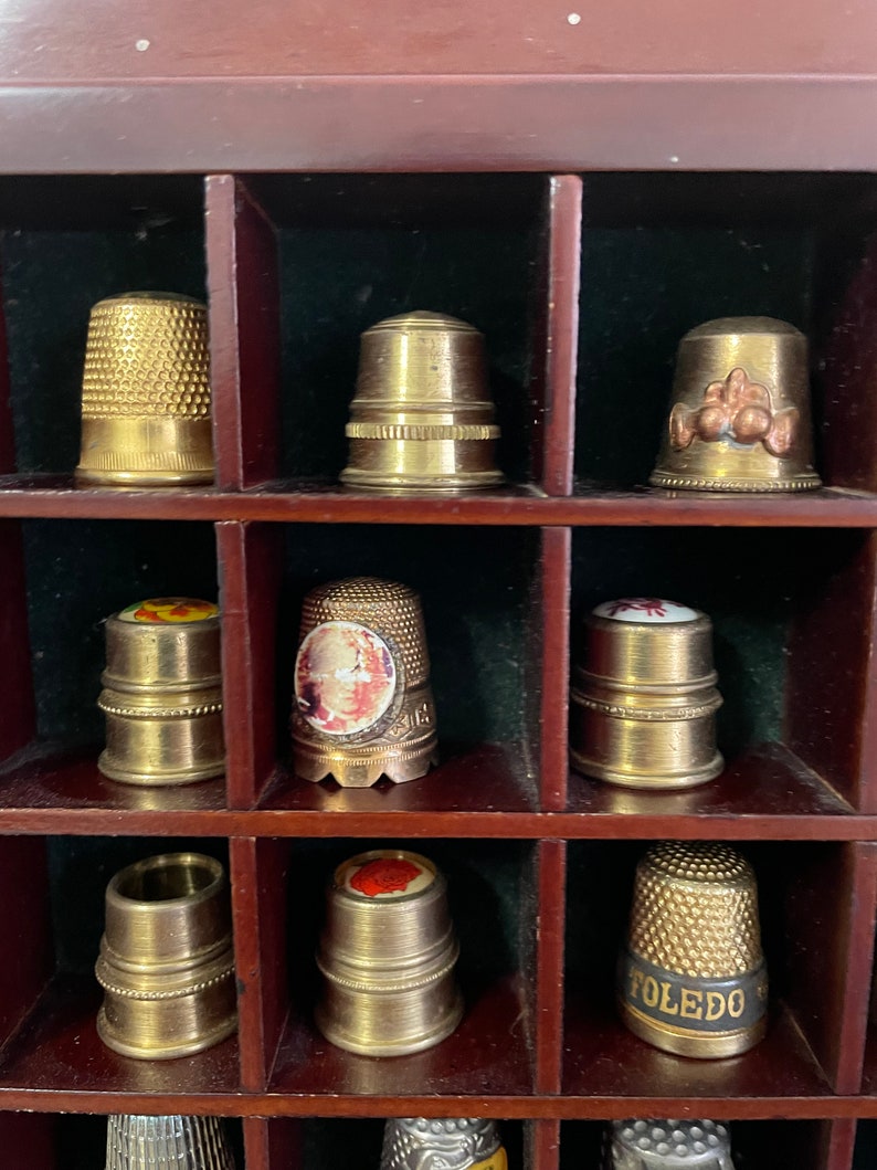 Wooden Box With 24 Thimbles. Thimbles Made of Copper, Metal, Cloisonné ...