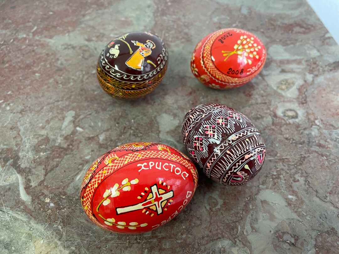Set/4 Wooden Eggs With Religious Painting From the USSR Period Approx ...