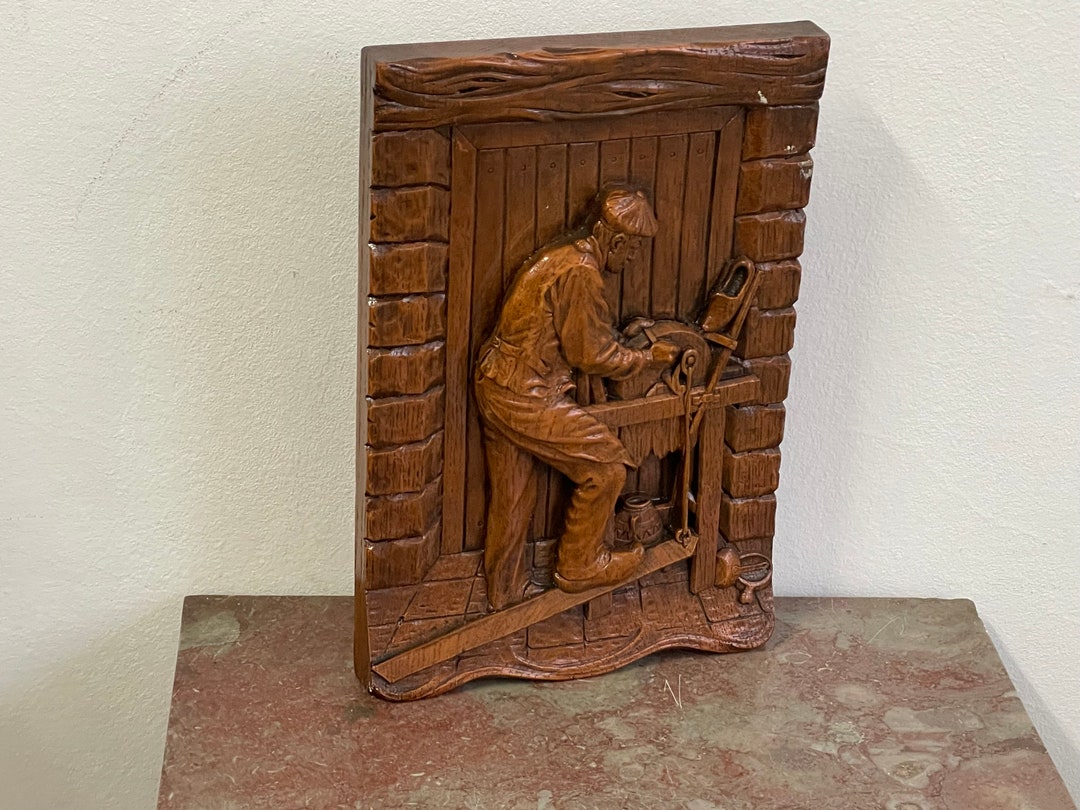 12.5/31x21 Cm Wood Carving Clogs Maker Wall Plaque Artwork Very ...