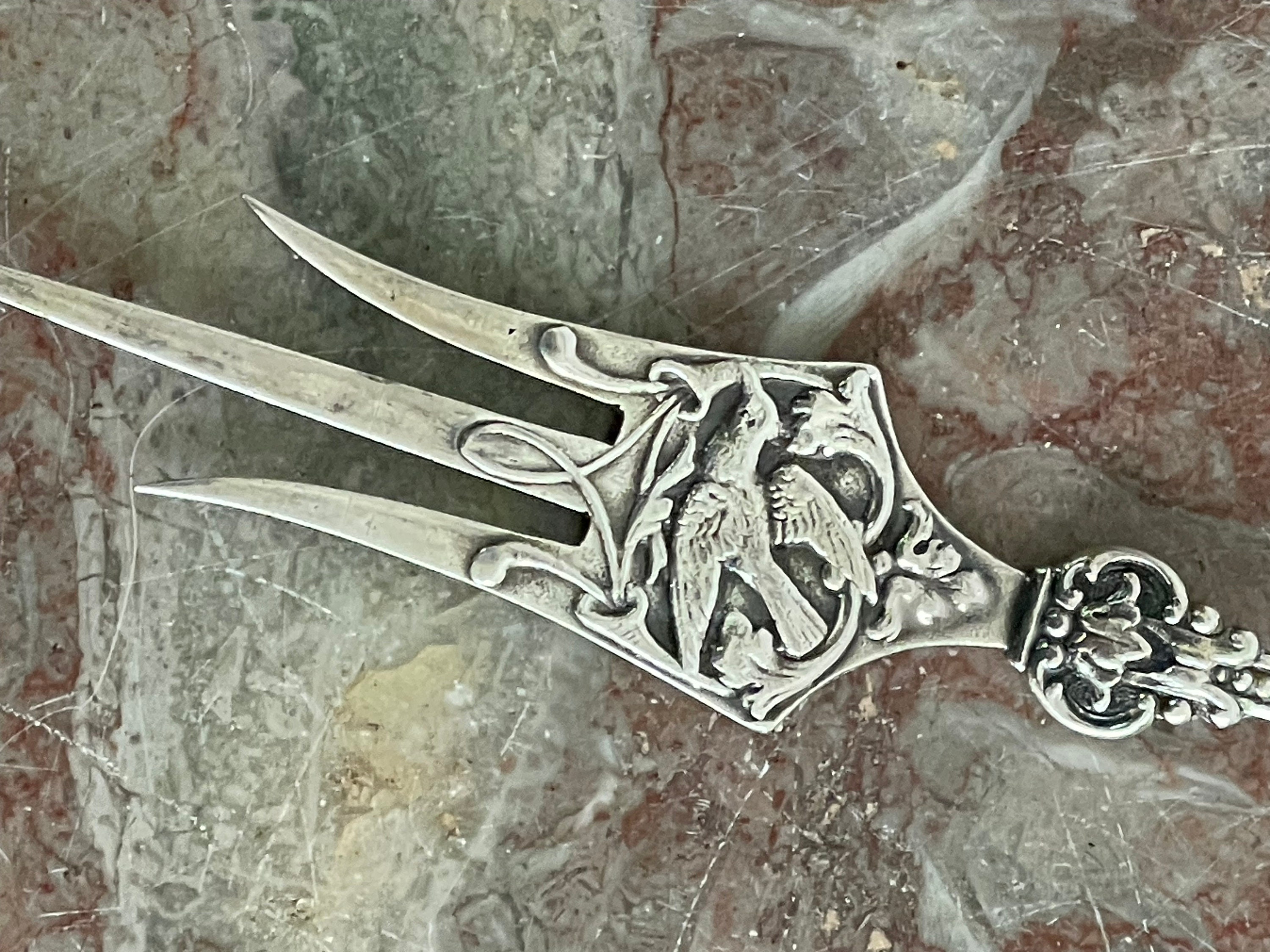 Cheese or Charcuterie Fork With Peace Dove and Boat Motif. Silver ...