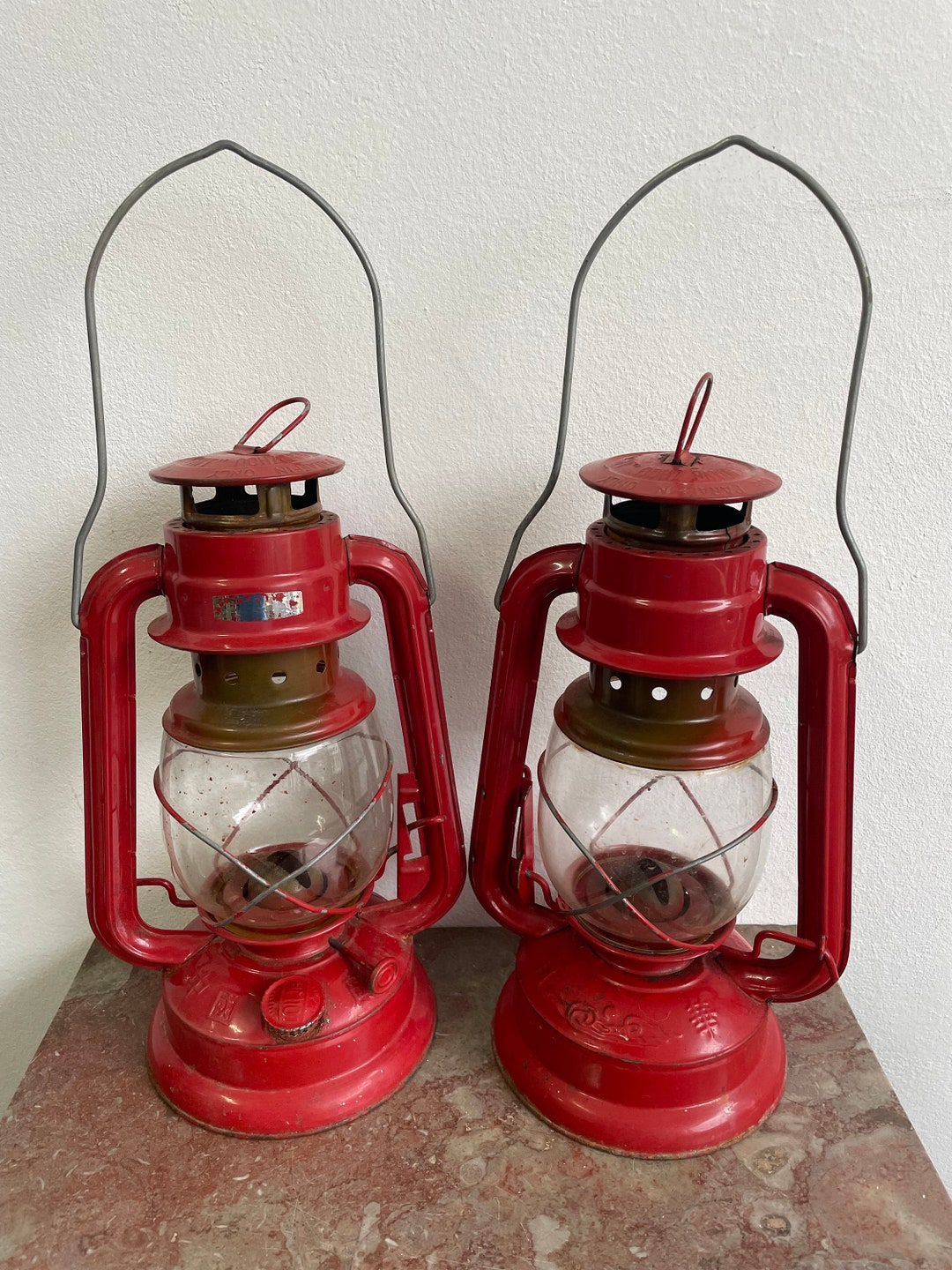 Set/2 Metal Storm Lamps Red With Glass. Without Handle About - Etsy