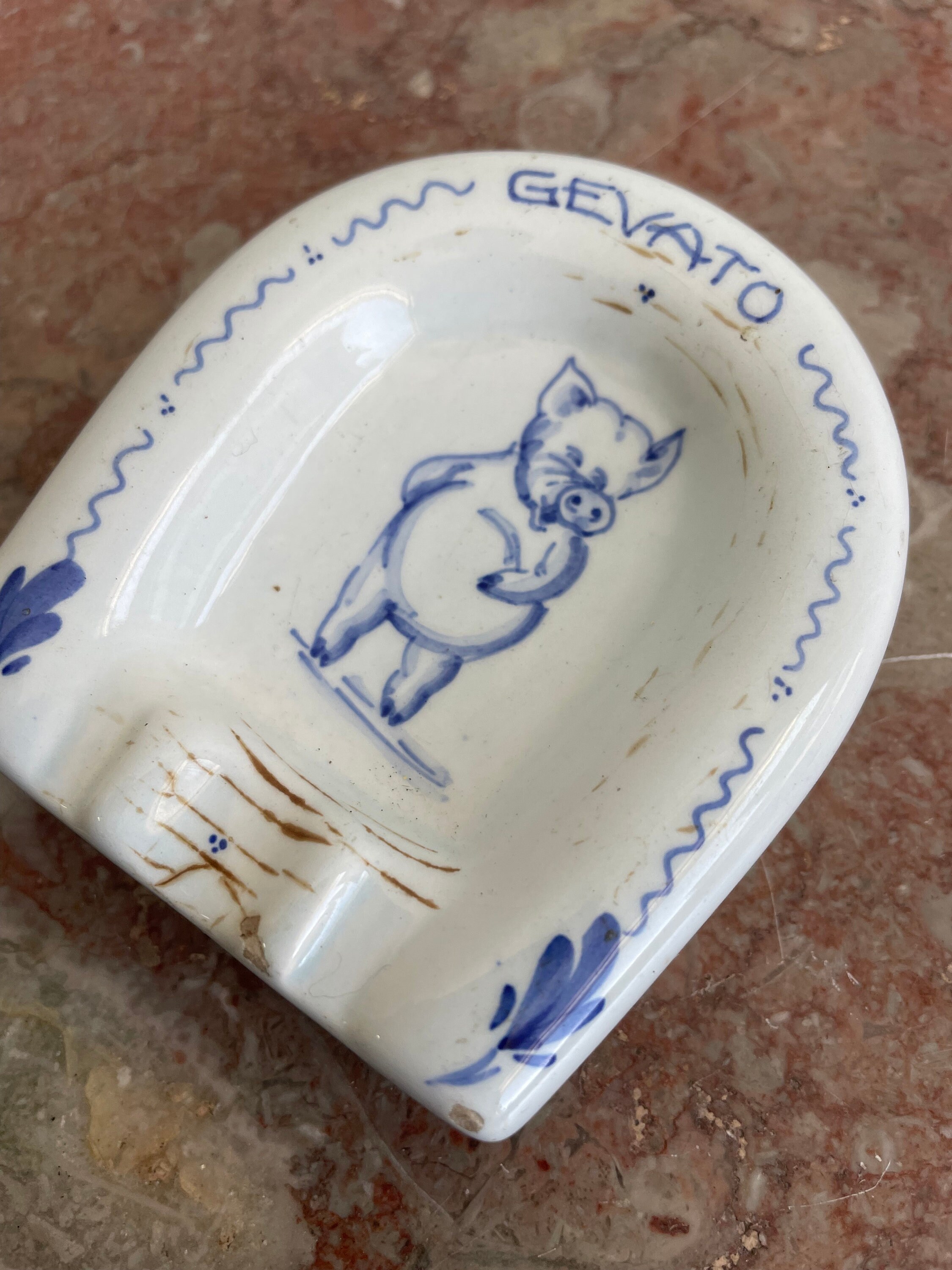 Royal Delft Delft Blue Ashtray With Pig Decor Marked. Approx. 7.5x7x2 ...