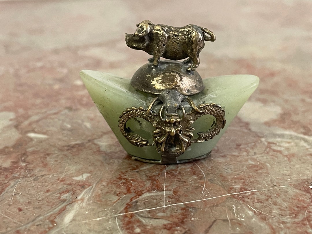 Chinese 4x3 Cm 1.6 Inch Pig Set on Jade and Silver Very - Etsy