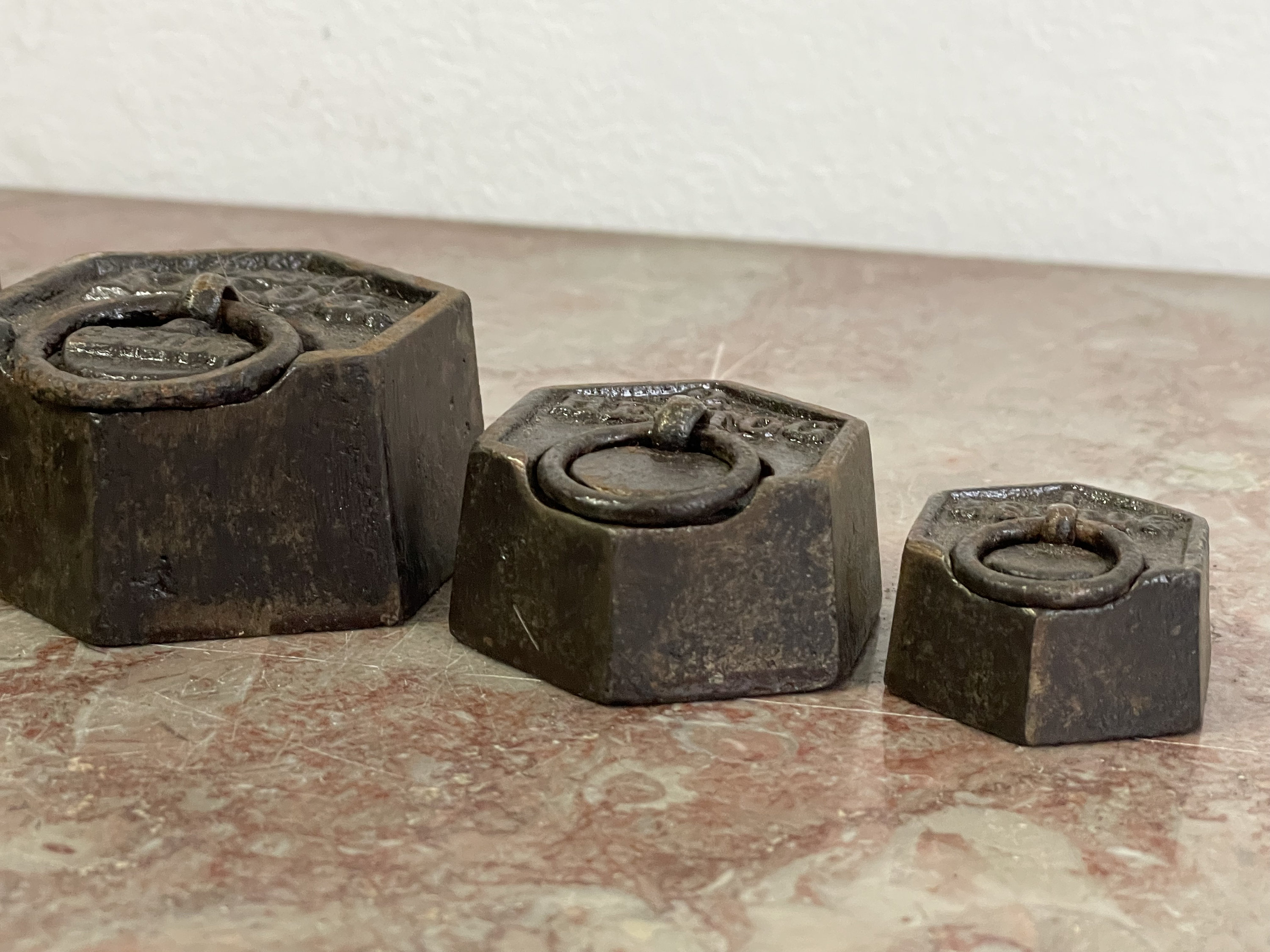 Set/4 French Hexagonal Weights 1 Kg Demi Kilo G 2 Hecto G 1 Hecto G in Beautiful Condition ...