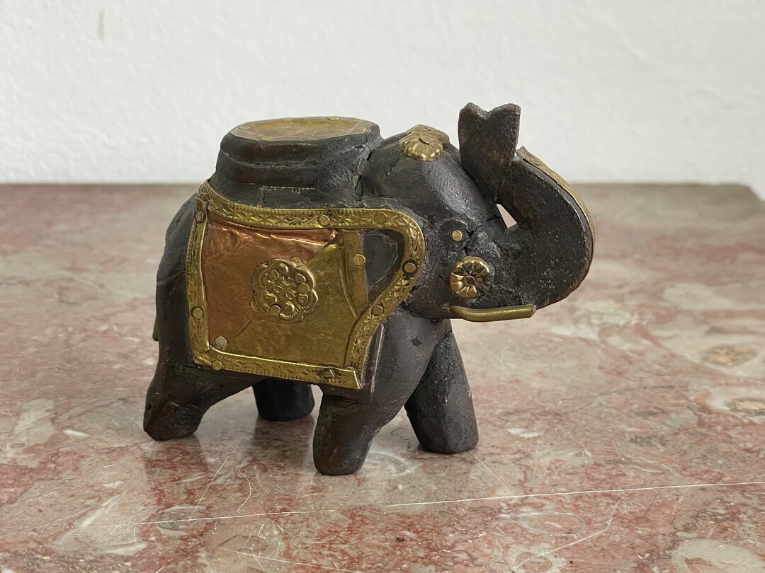 Wood With Copper 7 Cm High Elephant Indian Elephant Figurine ...