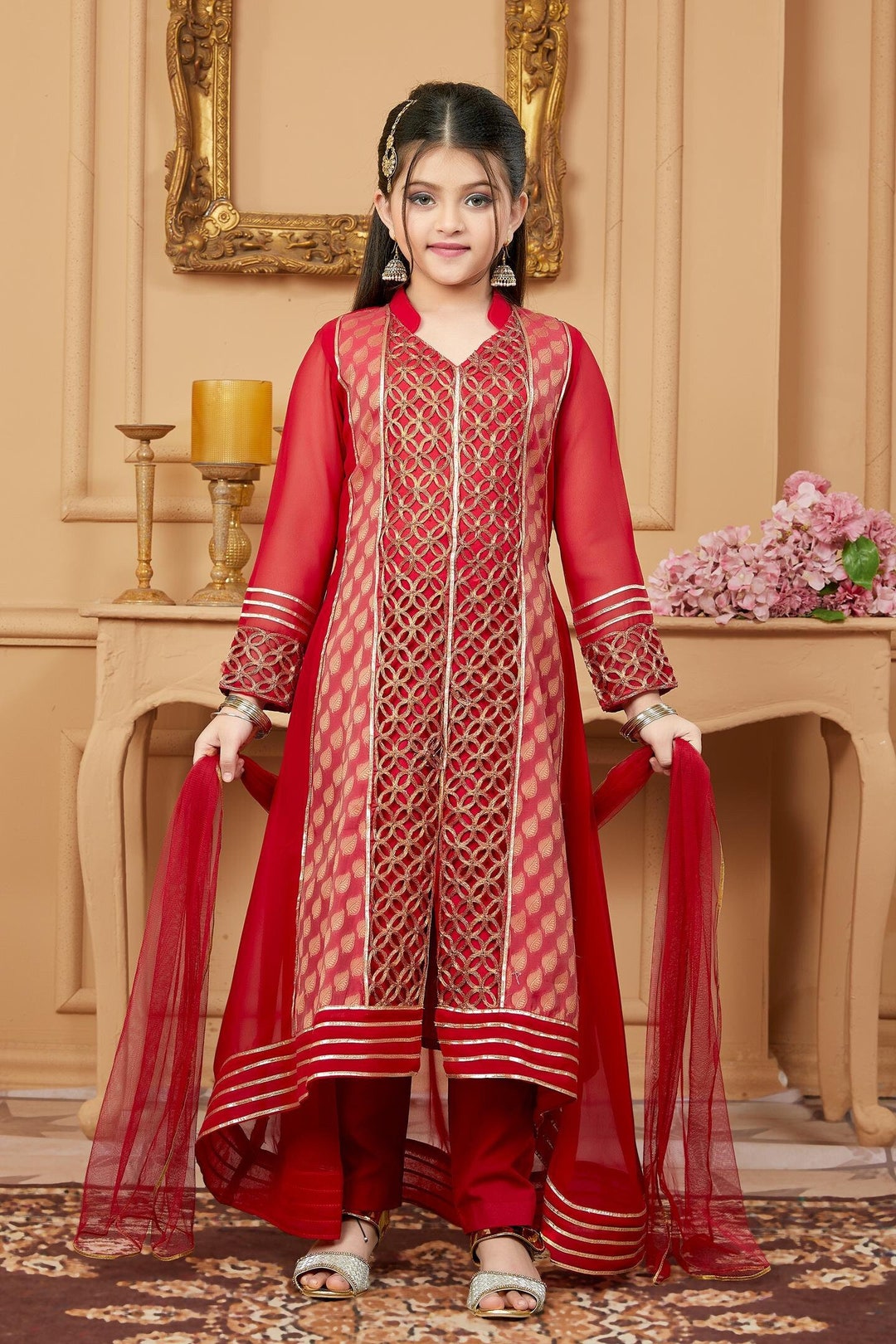 Kids Maroon Kurta Pants Dupatta Suit / Indian Kids Dress/girls - Etsy