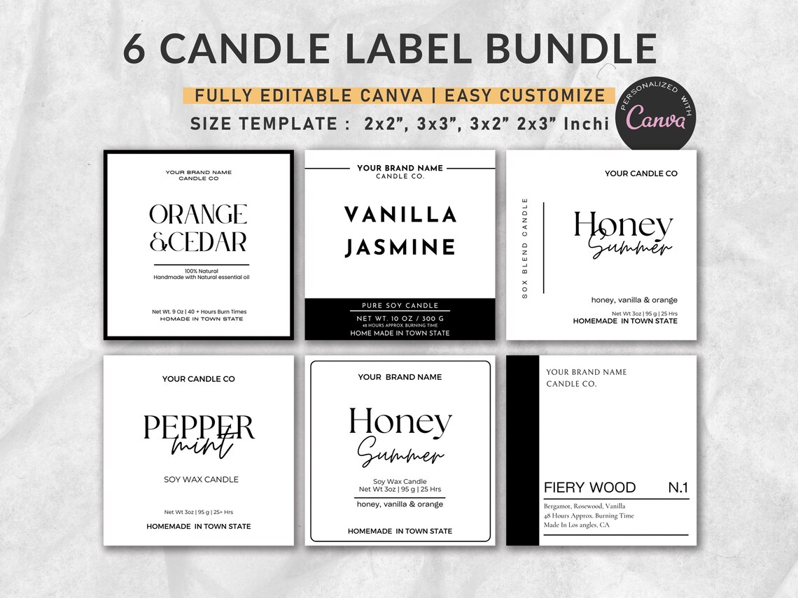 Editable Candle Label Bundle Template, Candle Label Sticker, Candle ...