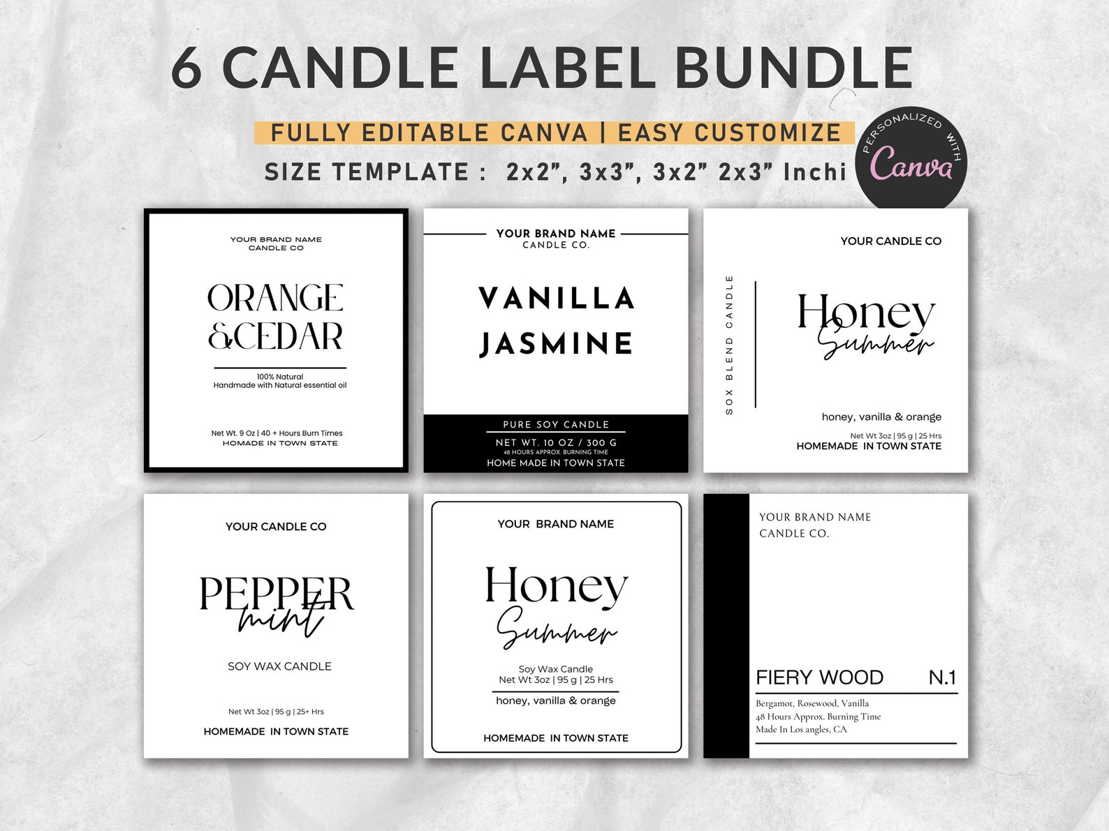 Editable Candle Label Bundle Template, Candle Label Sticker, Candle ...