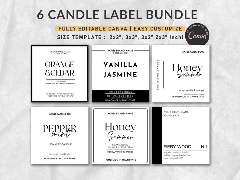 Editable Candle Label Bundle Template, Candle Label Sticker, Candle ...