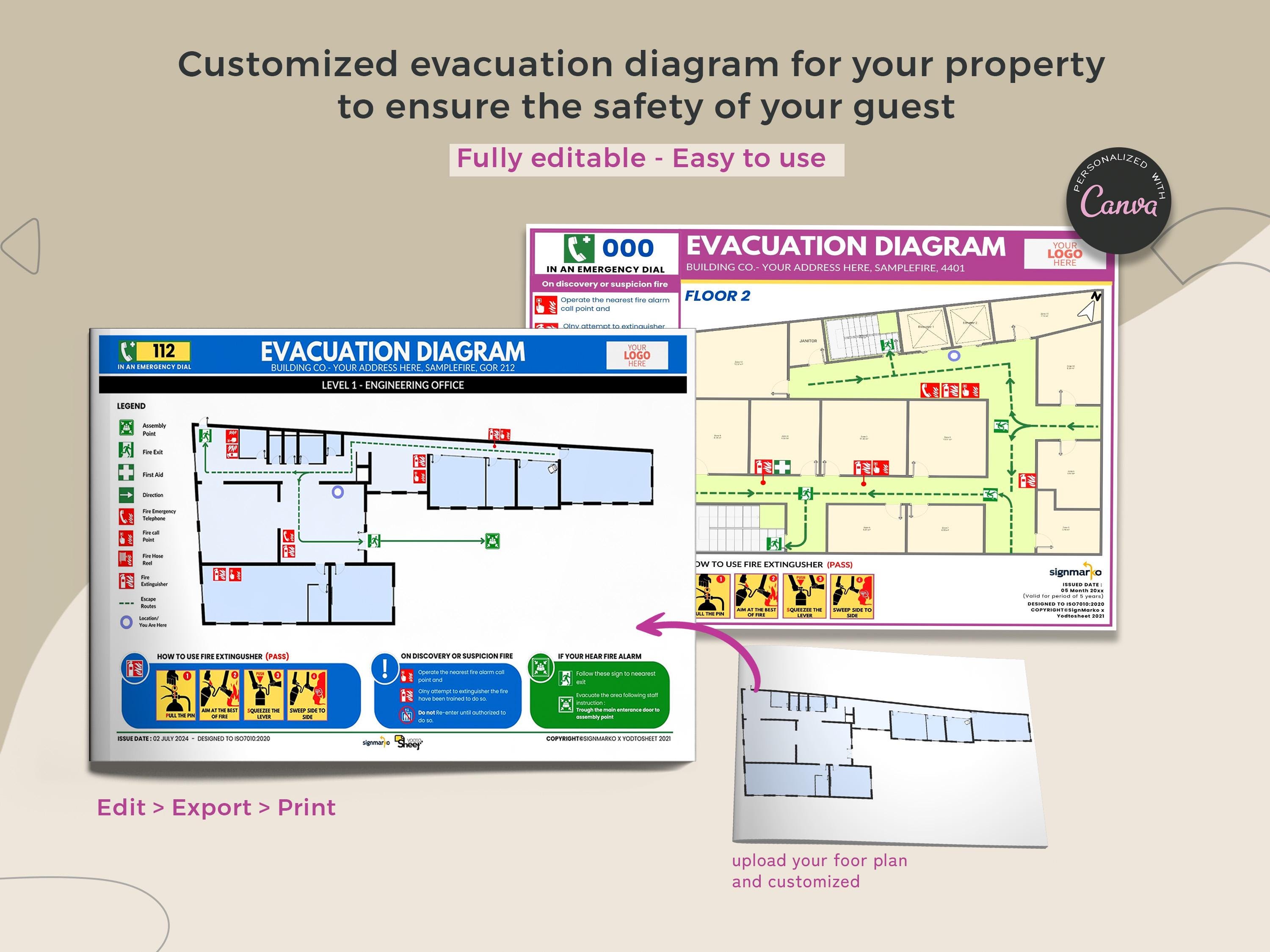 Airbnb Emergency Evacuation Plan, Editable Airbnb Signs, Fire Escape ...
