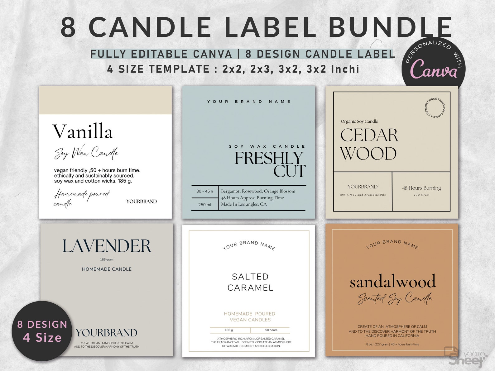 Editable Candle Label Bundle Template, Custom Candle Label, Modern ...